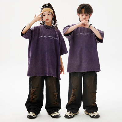 街舞儿童潮服宽松男童嘻哈潮牌套装hiphop炸街童装女童jazz服装夏