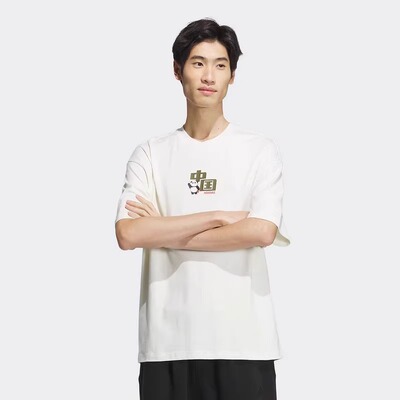 adidas阿迪达斯短袖T恤男装运动熊猫印花圆领衫休闲上衣JI6839