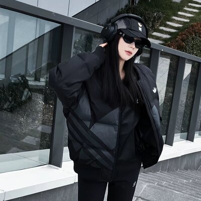 Adidas阿迪达斯正品三叶草男女款保暖轻薄鸭绒棒球领羽绒服JL8409