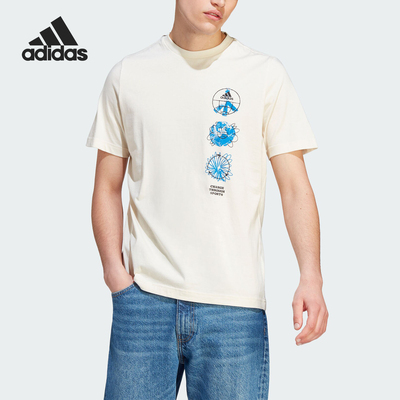 Adidas/阿迪达斯正品2026夏季新款男士休闲印花运动短袖T恤HY1347