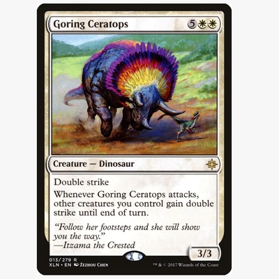 牌客窝 万智牌 猛抵犄角龙 Goring Ceratops 金 白色