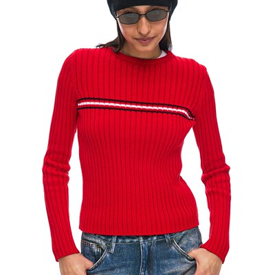 alright春季%棉打底衫圆领微设计感坑条罗纹撞色套头毛衣