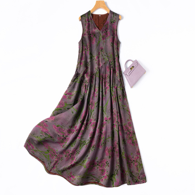 优雅灰紫！真丝花罗香云纱背心裙