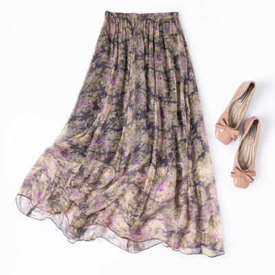 CHAO仙！飘逸真丝双层半身裙长裙