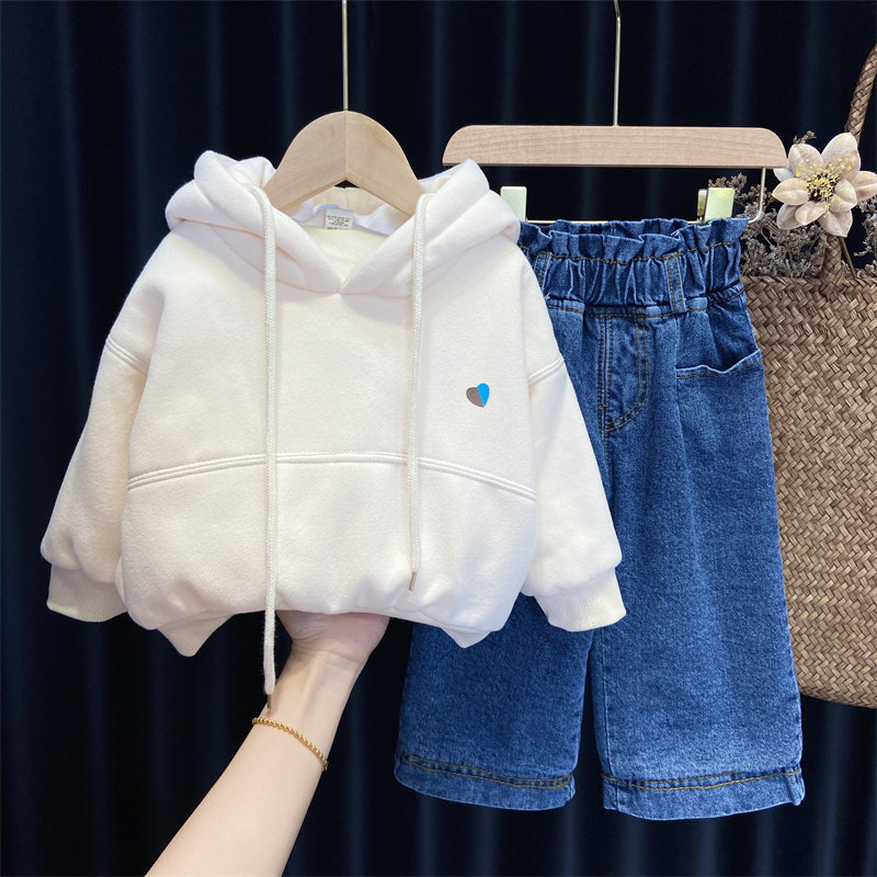 女童冬季套装宝宝卫衣女孩小童加绒加厚洋气韩版时髦阔腿裤两件套_虎窝淘