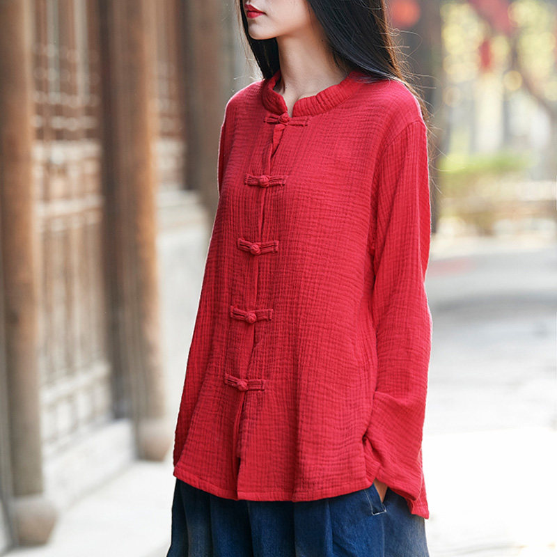 春秋棉麻太极服女 时尚太极服装女盘扣练功服上衣