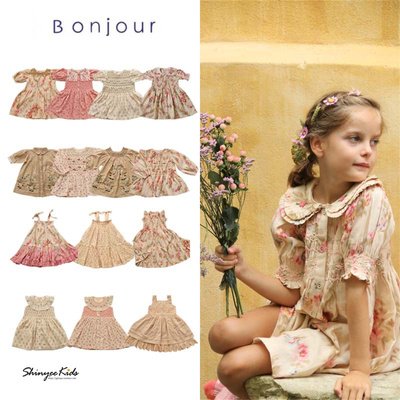 5ZShinyee▲bonjour ss25春夏女童法式印花刺绣打揽连衣裙衬衫