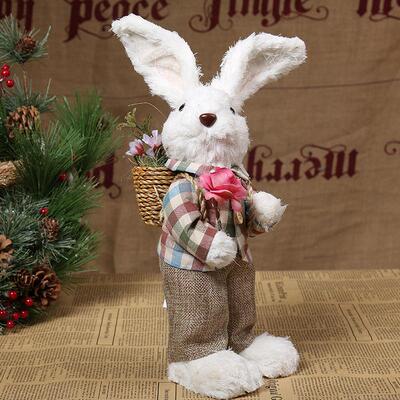 站立兔玫瑰花摆件16v0030-31右歪头迷你2号兔（白曲线手工艺等）