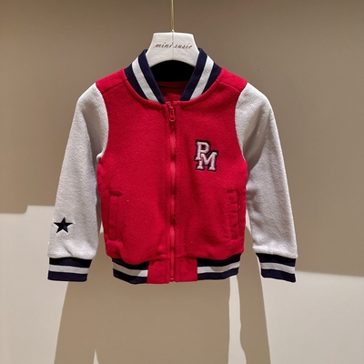 断码特价90-140日系男女童pm拼色摇粒绒棒球服外套