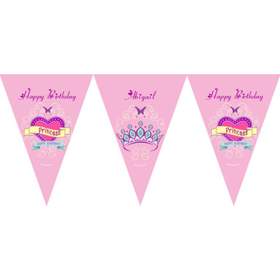 新款女孩16岁生日桃心爱心深粉皇冠juic三角旗彩旗吊旗串旗帜挂饰