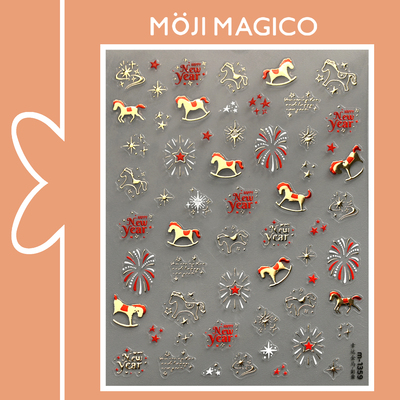 茉季新年烟花马年烫金小马美甲贴纸防水指甲贴装饰贴花饰品M1359