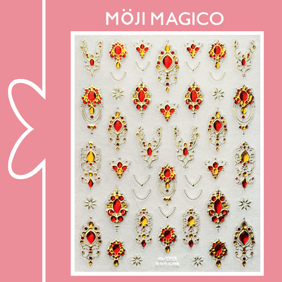 茉季鎏金翡翠赤玉烫金果冻胶美甲贴纸防水指甲贴装饰品M1313 1314