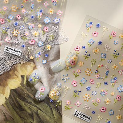 茉季春日小花花朵立体浮雕美甲贴纸防水指甲贴装饰贴花饰品4285