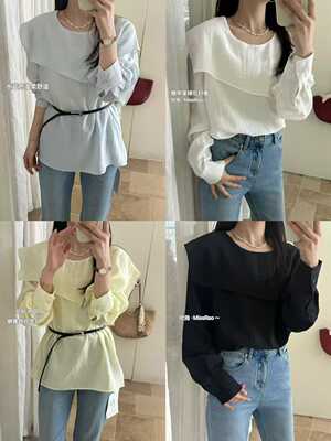 欣尧AOT-62165韩系2026春新女宽松显瘦荷叶边长袖衬衫上衣小衫