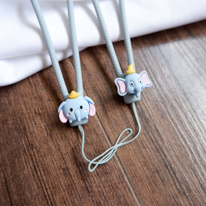 卡通蓝色小象硅胶挂绳手机挂脖绳防摔手机链腕带挂件手腕绳小手绳_虎窝淘