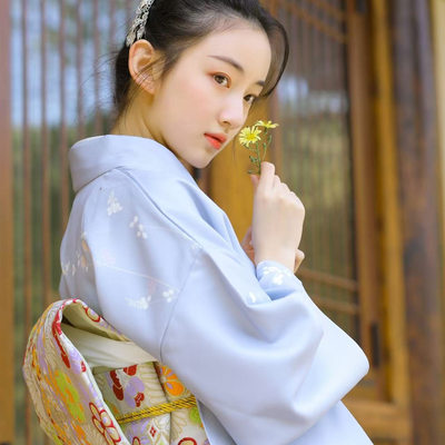 日本访问和服浴衣灰色改良款女