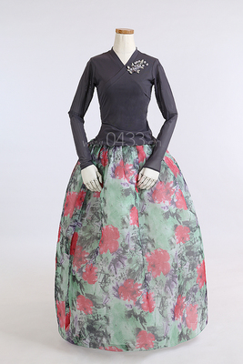 朝鲜族舞蹈练习腰裙练功服黑色网纱上衣农邦花裙子U24153