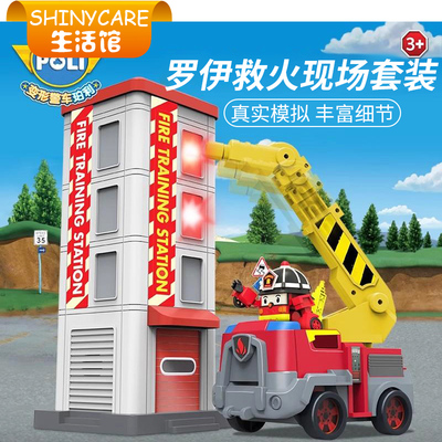 韩国ROBOCAR POLI_变形警车珀利罗伊救火现场套装 2025新品玩具车