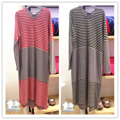 台湾以旺YVONNE秋冬女居家服雙層條紋後襟连衣裙居家服现货棉睡裙