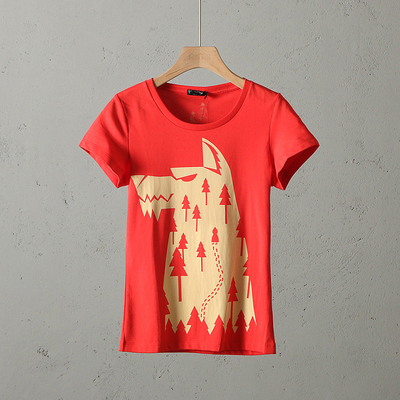 51SHOP女装 女士休闲圆领短袖T恤衫狼头印花上衣 T1624G