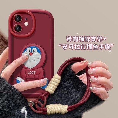 cxk哆啦A梦支架挂绳适用苹果16手机壳15硅胶防摔14可爱全包防摔13/12
