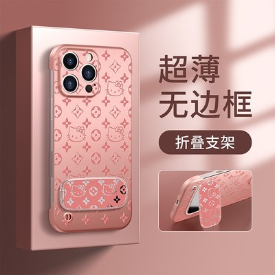 cxk花纹kt猫镜子支架适用苹果16promax手机壳13超薄无边框15高级感14