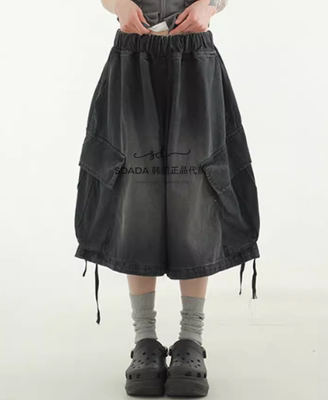 韩国代购24 oblique pocket denim half banding pants牛仔半腿裤