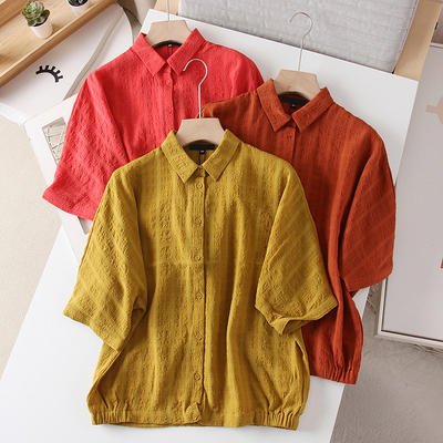 泡泡纱宽松连肩短袖衬衫女上衣