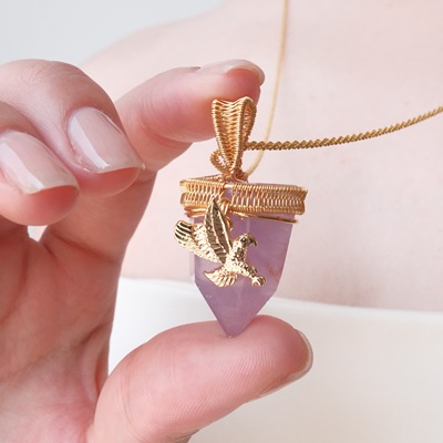 紫水晶绕线紫色水晶尖端长链