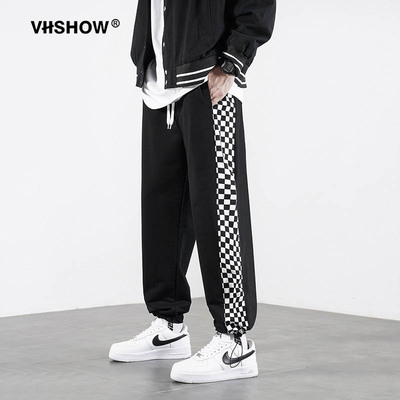 棋盘格VIISHOW潮流ins宽松束脚裤