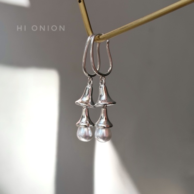 HiOnion《第二个精灵》银色无耳洞耳挂珍珠耳夹小众百搭通勤耳环