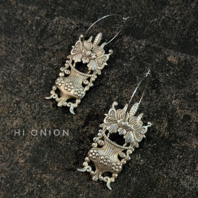 HiOnion《瓶花》小众设计新中式民族风做旧复古耳环个性夸张耳夹