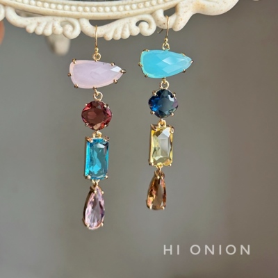 HiOnion 彩画集 原创设计彩色长款耳环个性耳夹高级复古重工耳饰