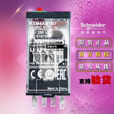 施耐德小型插入式中间继电器 RXM4AB1B7 AC24V 6A 4开4闭原装正品