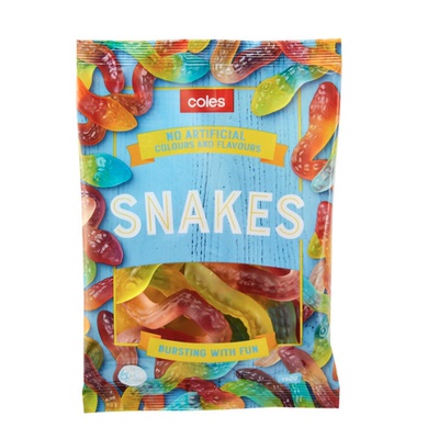 澳洲代购直邮Coles超市自营酸味派对蛇形可乐瓶子彩虹条软糖 170g