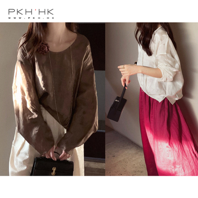 PKH.HK特 新品 大爱GAO级感 重磅亚麻炒花时髦新中式宽松上衣