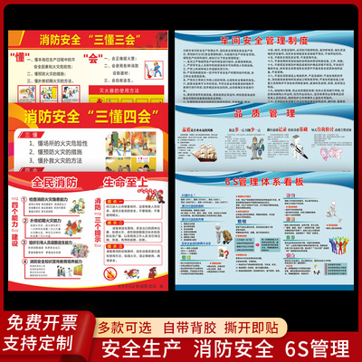 生产月宣传海报消防制度知识挂图工厂车间三个提示四个能力三懂四