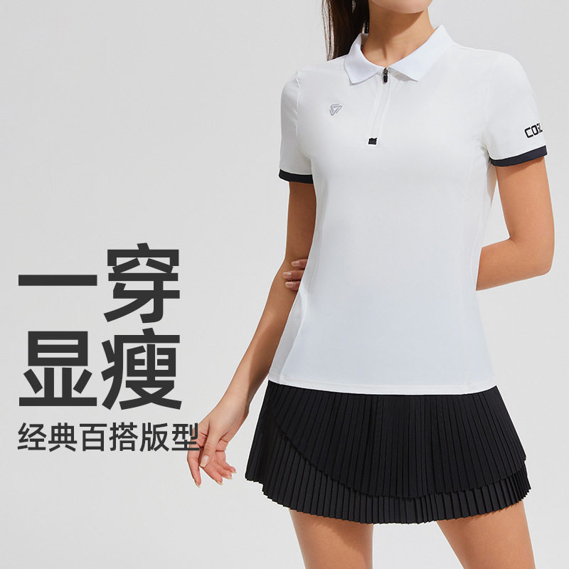高尔夫服装女士夏季polo衫短袖t恤户外高弹翻领裸感健身运动上衣