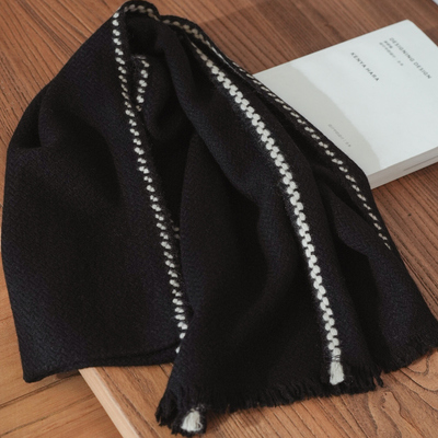 GOTAN100阿拉善纯山羊绒围巾秋冬保暖深橄榄色中性麦穗纹窄版领巾