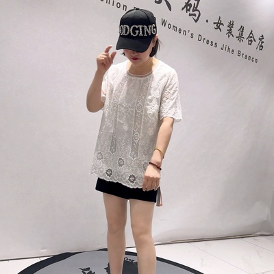 1882芮娜依莲初夏新品一手长刺绣图案舒适百搭气质衫加大码女装