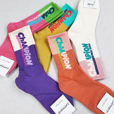 etna字母韩国四季常规彩色中筒袜