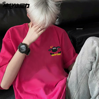 美式卡通小羊印花短袖T恤