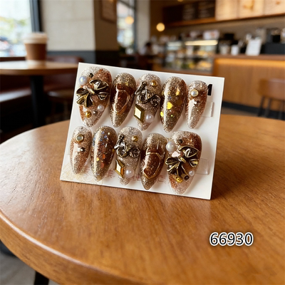 【D1371】新杏仁M号 穿戴甲美甲光疗甲指甲片新娘甲假指甲贴片