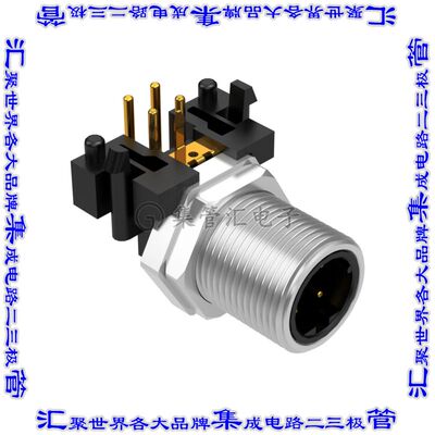 54-00377 圆形连接器4POS插头公引脚焊接镀金面板安装通孔直角