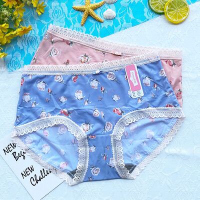 彩田冰丝内裤女性感牛奶薄印花蕾丝边石墨烯抗菌平角中高腰 31695