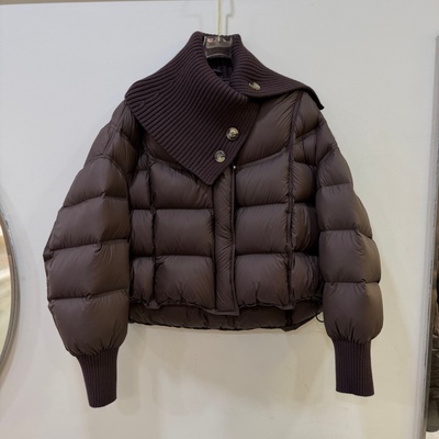 2025年冬装新款流行女装短款羽绒服90鸭绒加厚保暖毛线针织领洋气