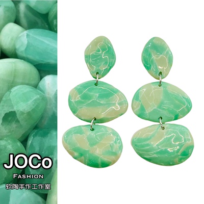 JOCo Fashion｜复古手作层次纹理感仿矿石透光软陶耳环镀白金耳钉