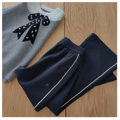 标准春款！130-170女童春季高弹微喇裤 气质学院风显瘦金线边长裤