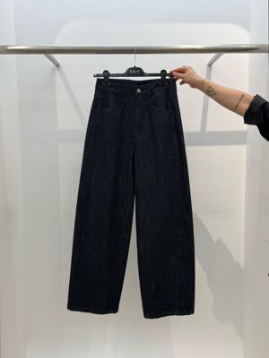 现 韩国东大门26秋季新款edit女系扣高腰捏褶口袋复古牛仔裤