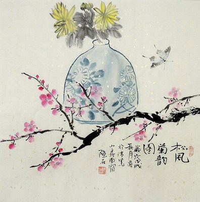 【画艺佳字画书画】C27223陈石手绘花鸟国画.松风菊韵图.三尺斗方